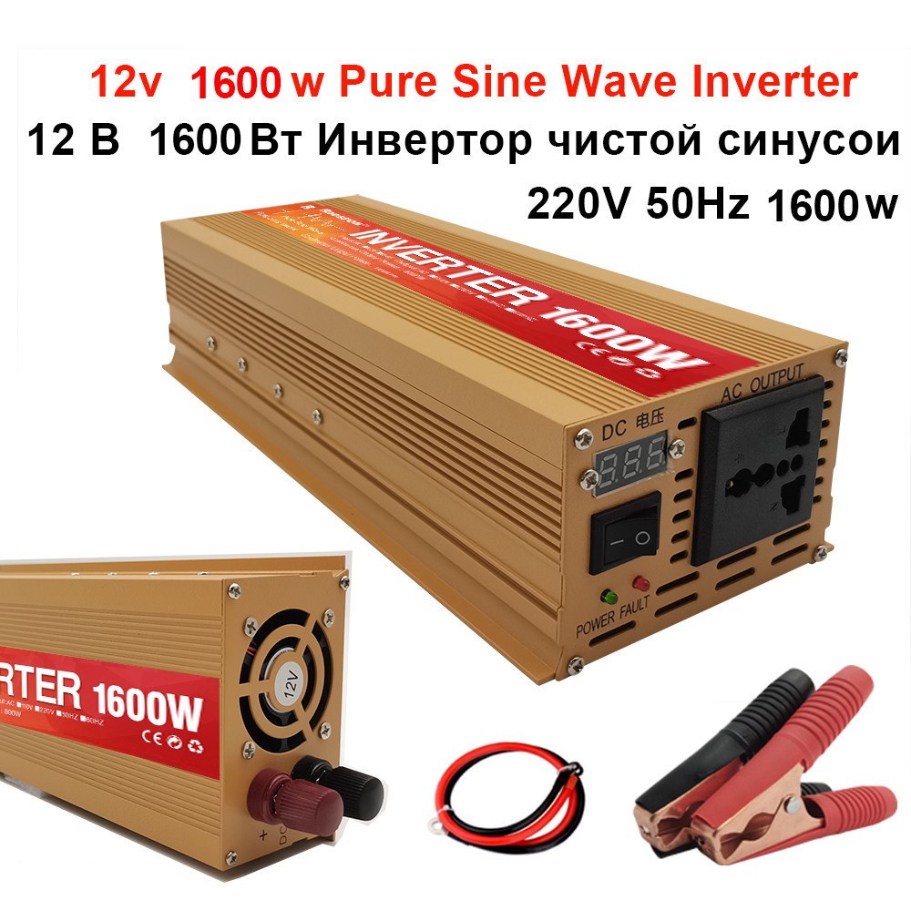 Jual Pure Sine Wave Inverter 1600W Power Solar Car Inverters Display DC ...
