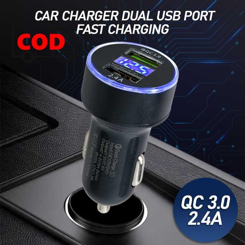 Jual Charger Mobil USB Ganda Fast Charging QC 3.0 2.4A Adaptor Charger ...