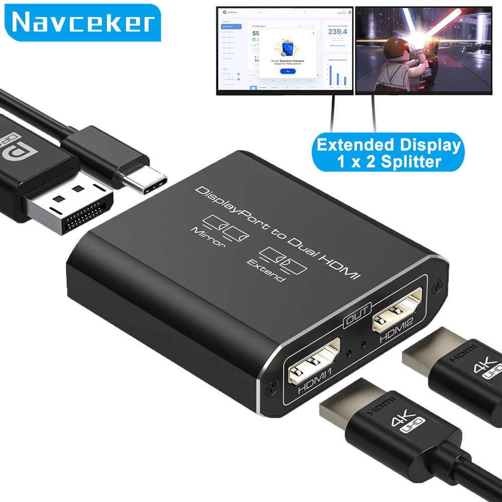 Jual Navceker Displayport to Dual HDMI Adapter 4K 60Hz Mini DP to HDMI ...