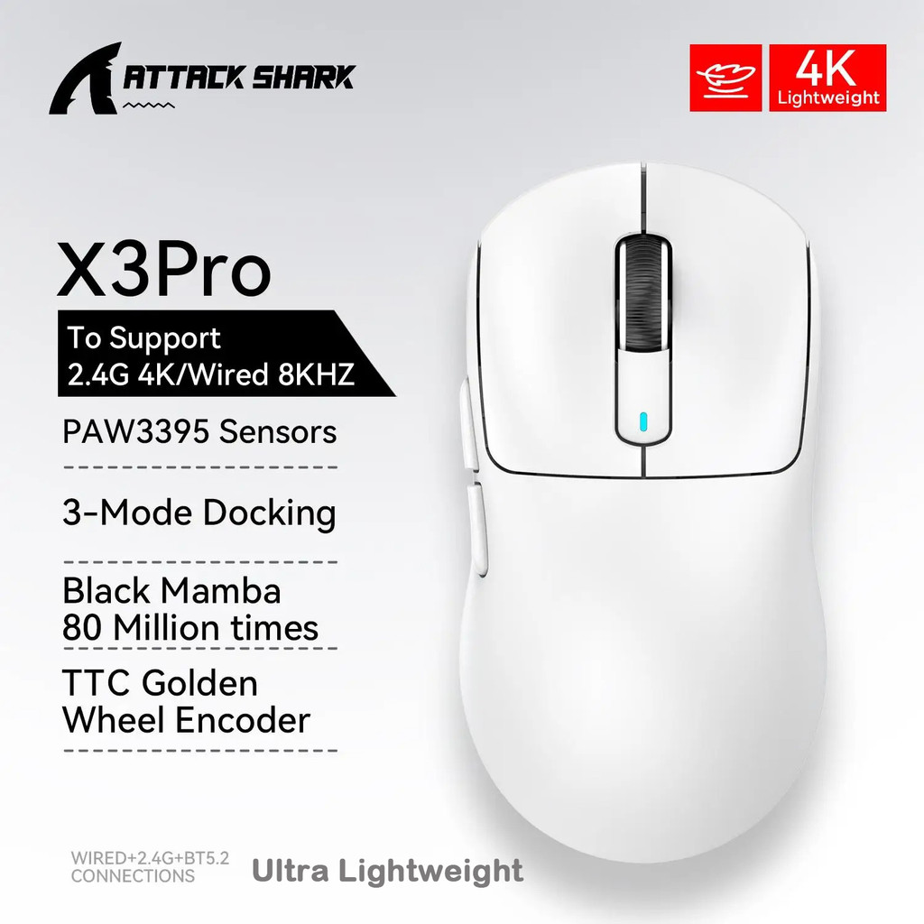 Jual Attack Shark X3/X3Pro 4K/8K Wireless Gaming Mouse, 26K Dpi, Tri-Mode (Wired/2.4Ghz/Bt5.2 ...