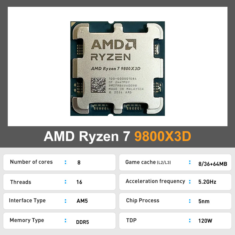 Jual AMD Ryzen 7 9800X3D New R7 9800x3d Gaming CPU 5.2GHz 8-Core 16 ...