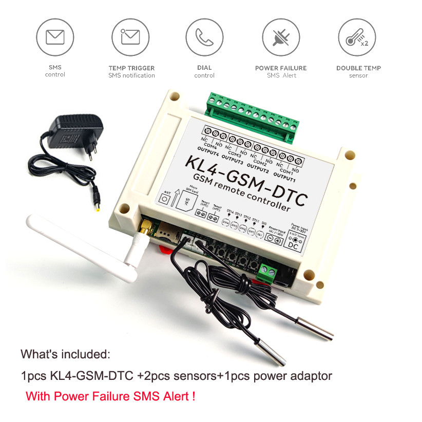Jual 4 channel Relay Switch Module GSM Alarm SMS Controller KL4-GSM With Power Failure Alert ...