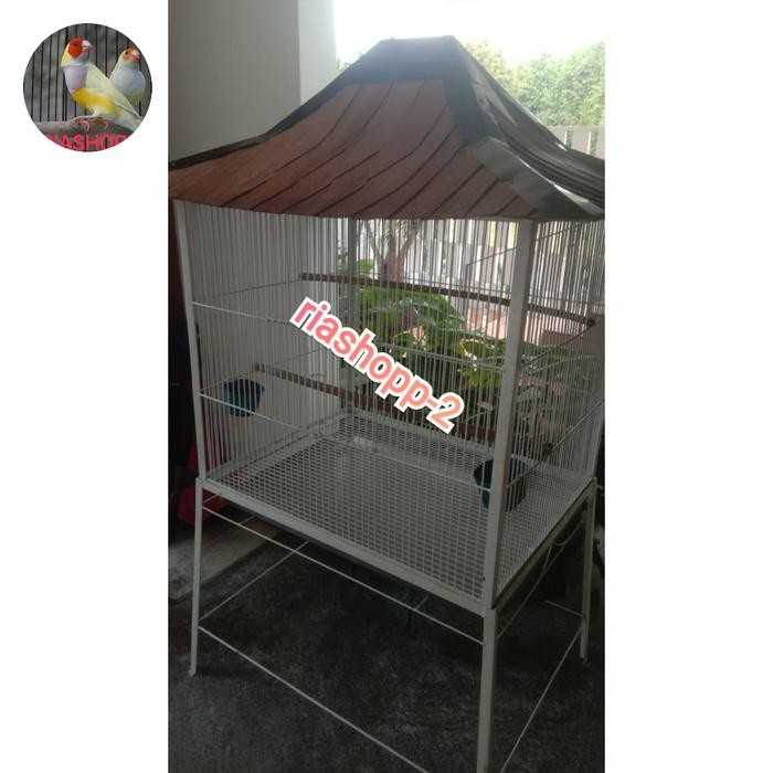 Jual sangkar kandang besi standing kotak koloni aviary mini atap kayu ...