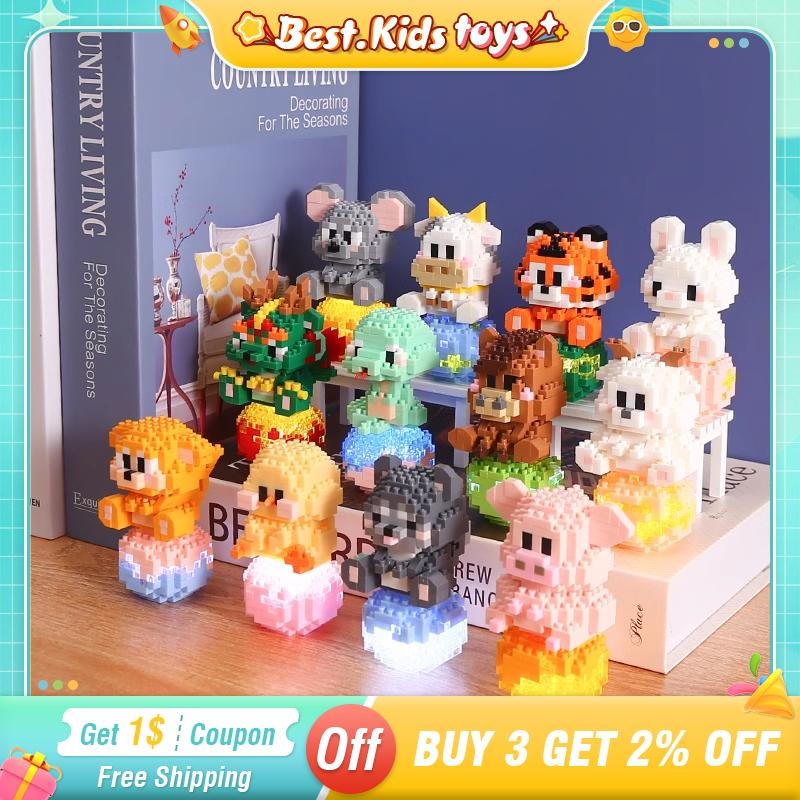 Jual 12Pcs Chinese Zodiac Mini Building Blocks Lighting Animal Star ...
