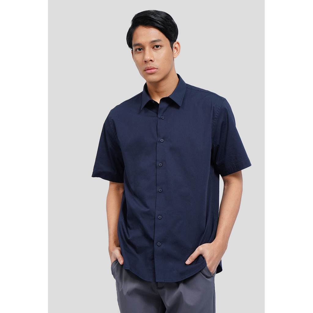 Jual Executive Regular Fit Short Sleeve Shirt Navy | Shopee Indonesia