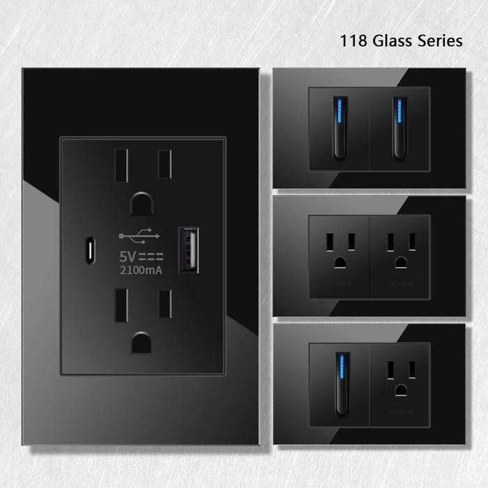 Jual US Wall Switch Socket with USB Type-c Quick ChargerAmerican Mexico ...