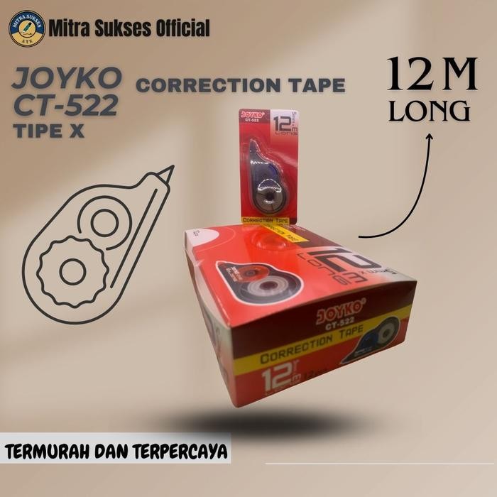 Jual TIPE-X ROLL CORRECTION TAPE JOYKO 12M 1 PACK (12 pcs) WARNA HITAM ...