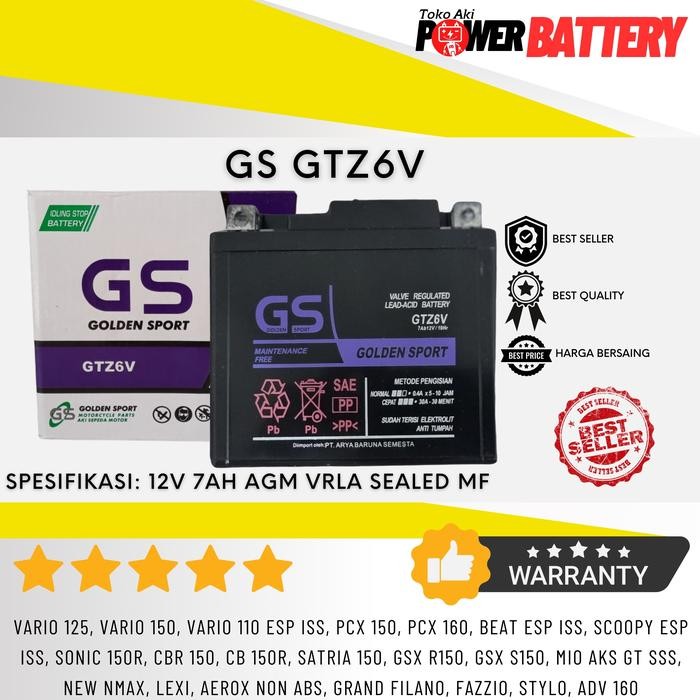 Jual Aki motor GS GTZ6V YTZ6V 6V PCX Vario CB CBR 150 160 Beat ISS Lexi ...