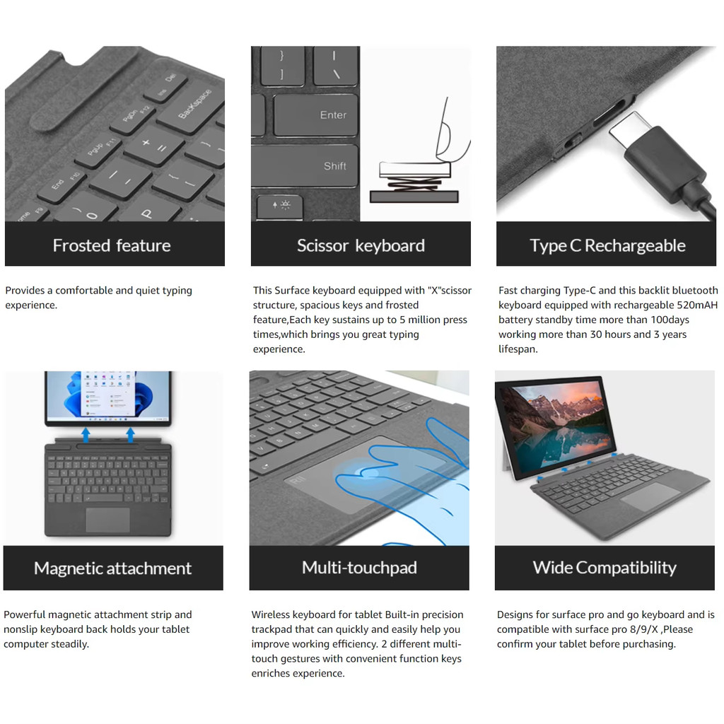 Jual Bluetooth Keyboard For Microsoft Surface Pro 8/9/10/11/X ...