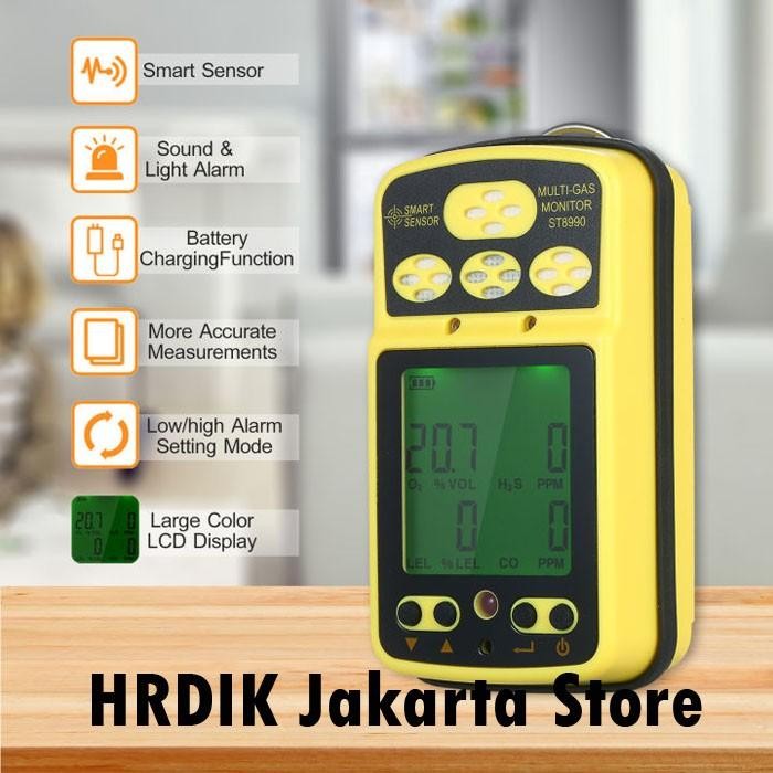 Jual ST8990 Smart Sensor Gas Detector H2S O2 CO LEL Monitor Detektor ...