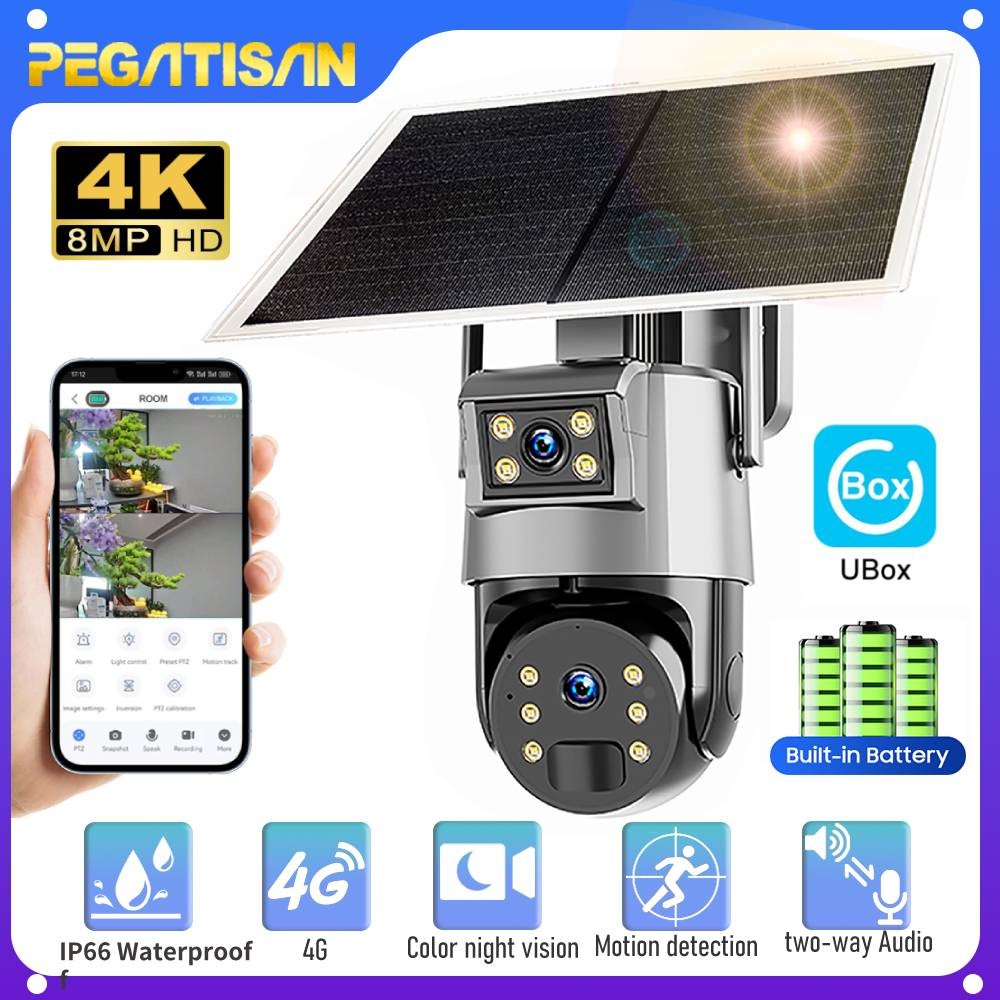 Jual 4K 8Mp 4G Dual Lens Dual Screen Solar Panel Cctv Cameras Outdoor ...