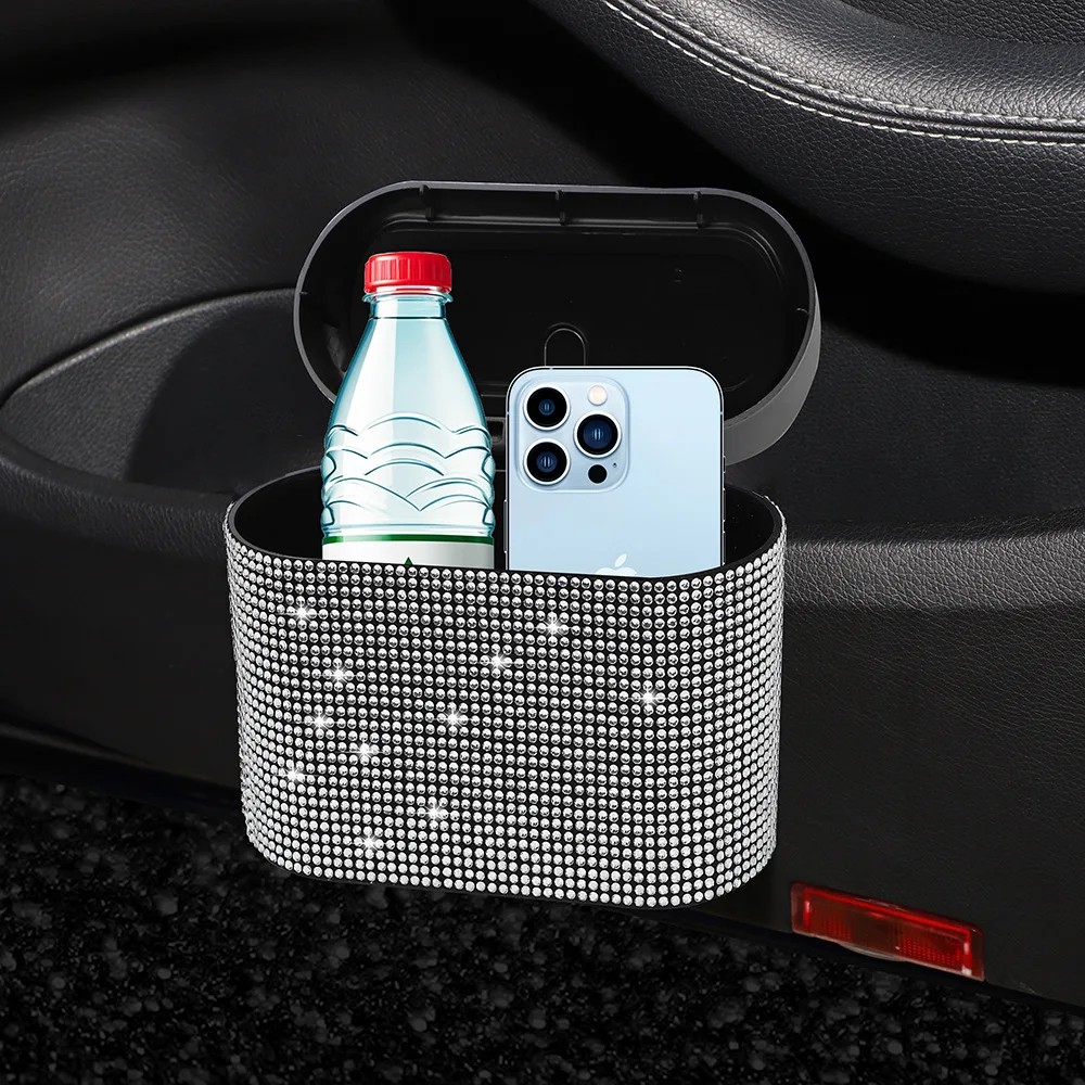 Jual Diamond Crystal Crown Car Trash Bin Hanging Garbage Dust Case ...