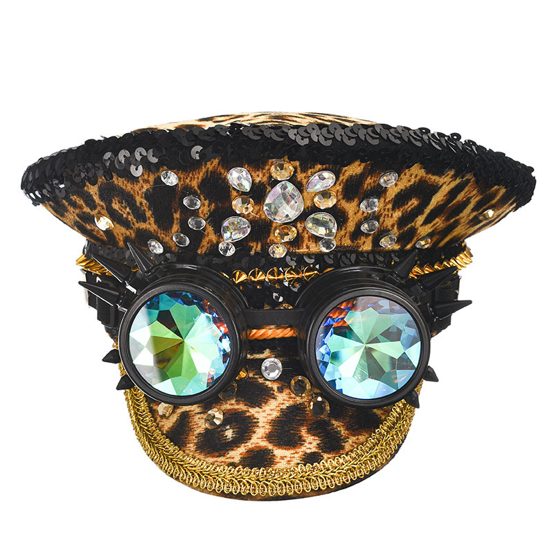 Jual Gold Diamond Sequins Rivets Luxury Steampunk Captain Hat Rock Rave ...