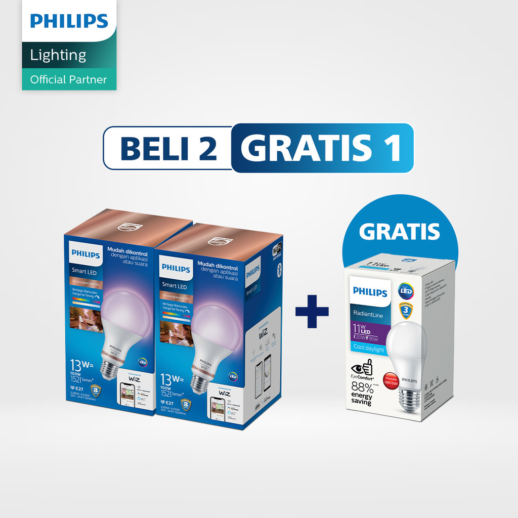 Jual Beli 2 Philips Lampu Smart Wifi LED 13W TW & Color Gratis Lampu ...