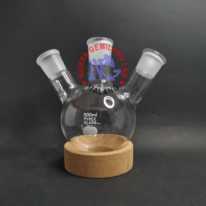 Jual Labu Leher Tiga / Boiling Flask Leher 3 Three Neck Pyrex 500Ml ...