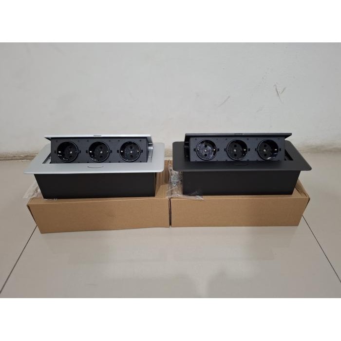 Jual STOP KONTAK TANAM / POWER SOCKET FULL METAL 3 LUBANG PUSH POP UP ...