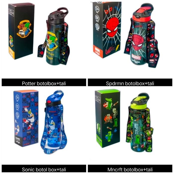 Jual Botol Smiggle Tali/Drink Bottle/ Spiderman, HarryPot, Minecraft ...