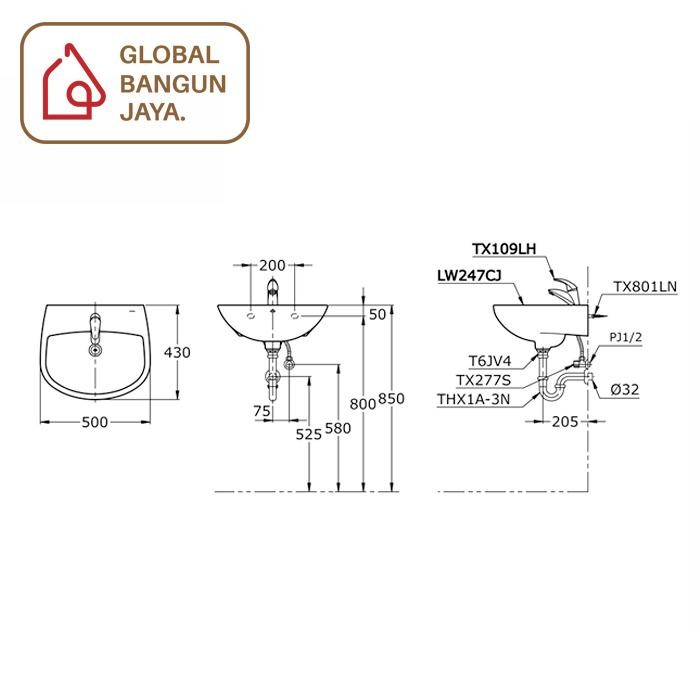 Jual Promo Set Wastafel Toto Lw247Cj Komplit Paket Ekonomis / Wastafel ...