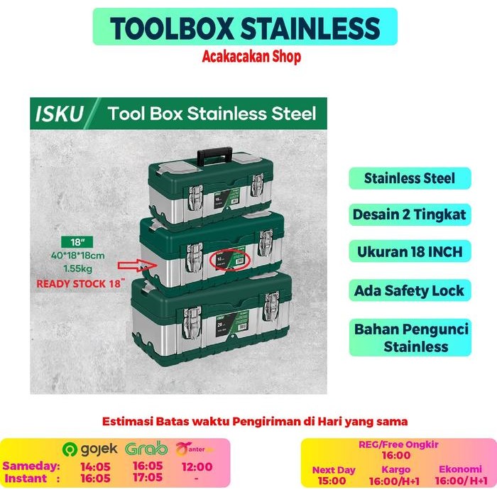 Jual ISKU Tool Box Besi Baja Kotak Perkakas 18 Inch Toolbox Stainless ...