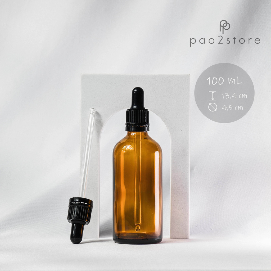 Jual [ECER] Botol Pipet / Dropper 100ml Kaca Tebal Amber Coklat - Ring Karet Hitam Garis Segel ...