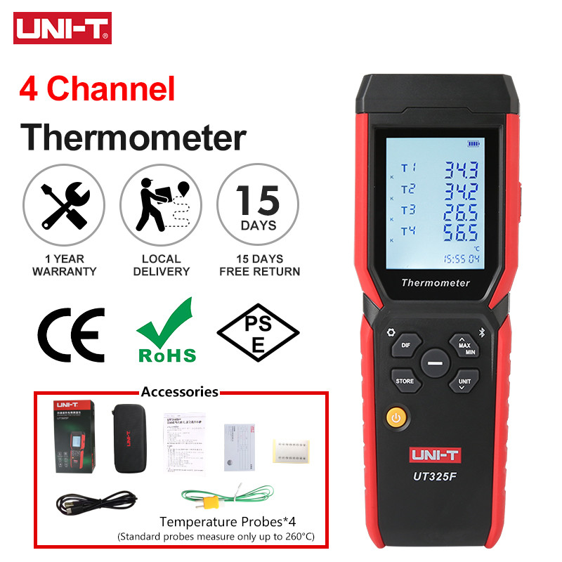 Jual UNI-T 4 Channel Digital Thermometer UT325F J/T/E/R/S/N/K Type ...