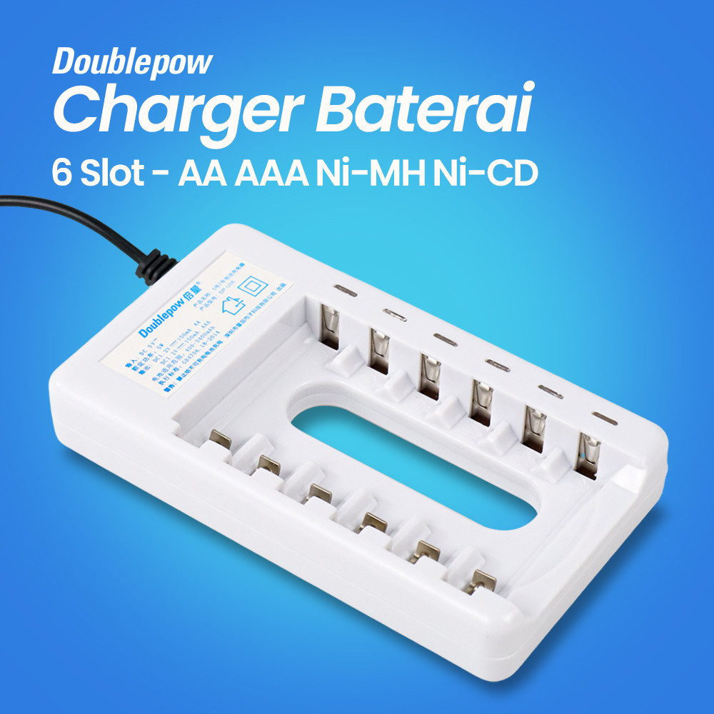 Jual AURIEVA Doublepow Charger Baterai 6 Slot AA AAA Ni-MH Ni-CD with ...