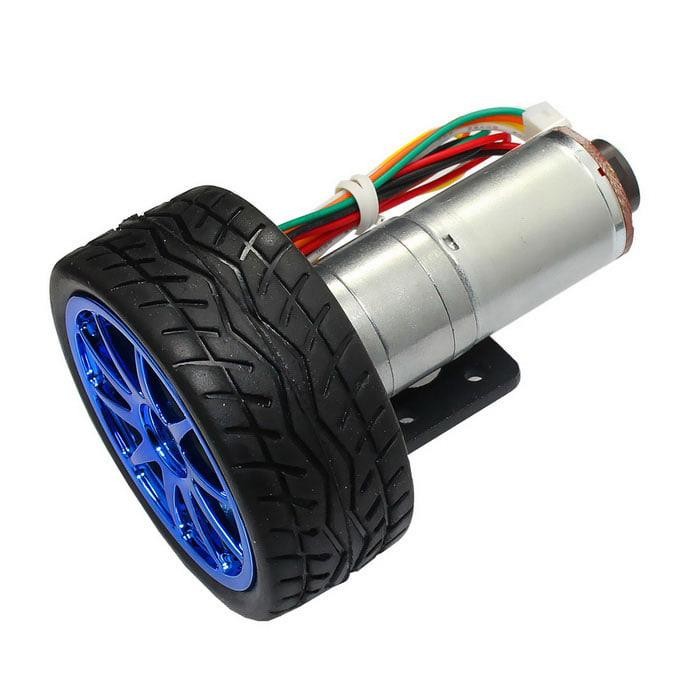 Jual JGA25-370 Geared Motor With Encoder and Wheel 12V Motor Gearbox 1:34 | Shopee Indonesia