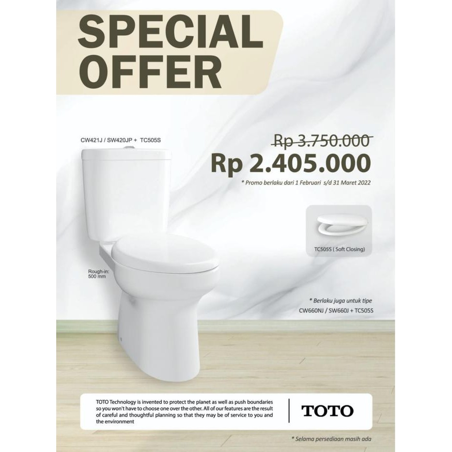 Jual CW 660 J KLOSET DUDUK TOTO 23 CM DUAL FLUSH ( BANDUNG ONLY ...