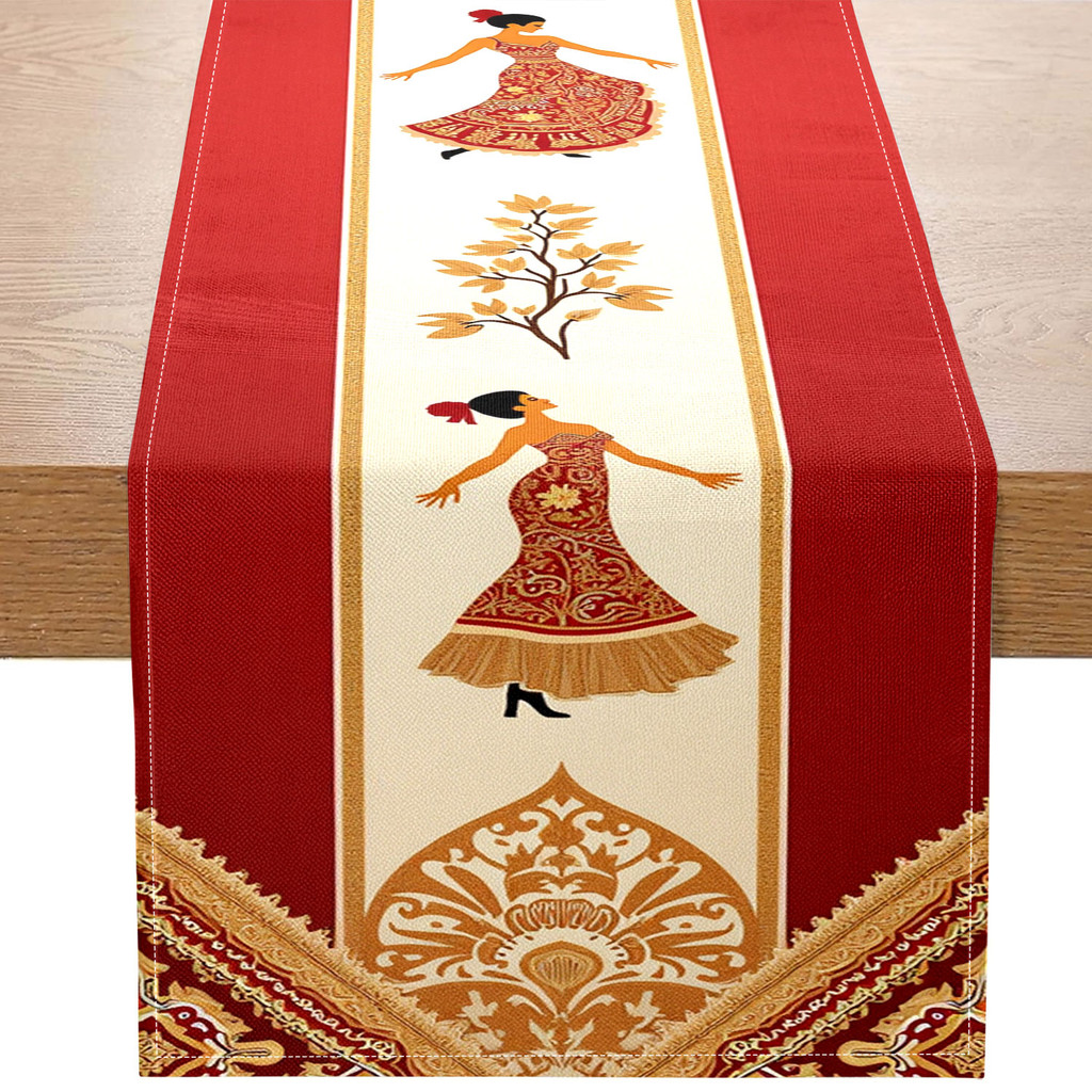 Jual 1 Spanish Style Theme Table Runner, Red And White Background With ...