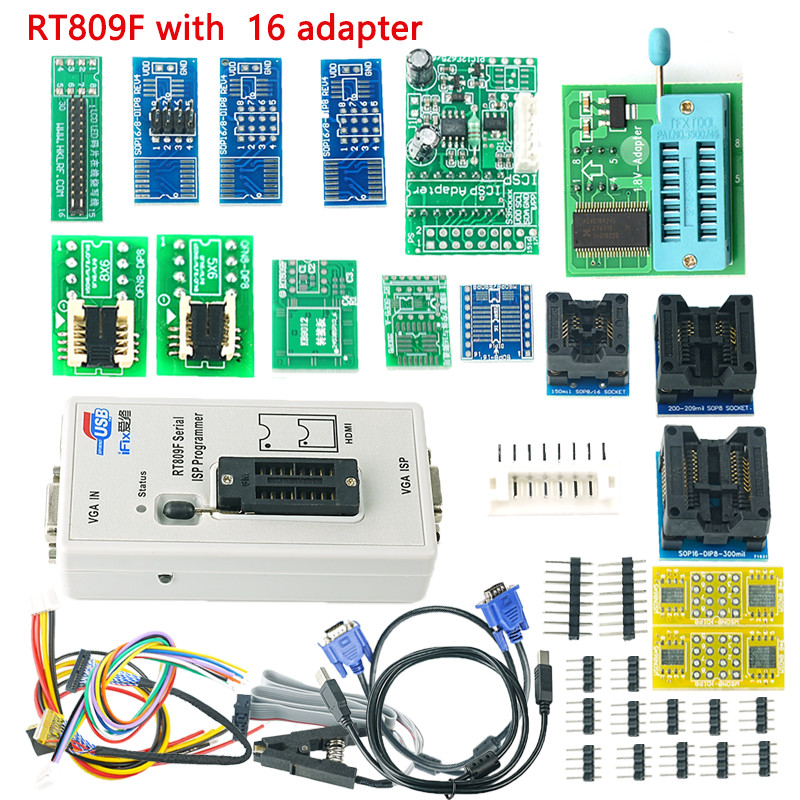 Jual RT809F Serial ISP Programmer + 16 Adapters +1.8v Adapter+SOP8 Test ...