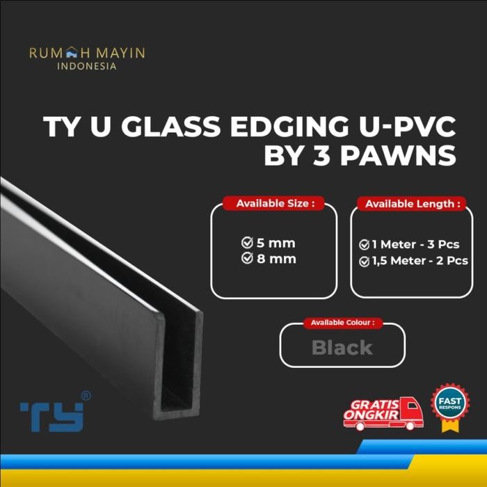 Jual TY U GLASS EDGING U-PVC BY 3 PAWNS BLACK - LIST KACA AQUARIUM ...
