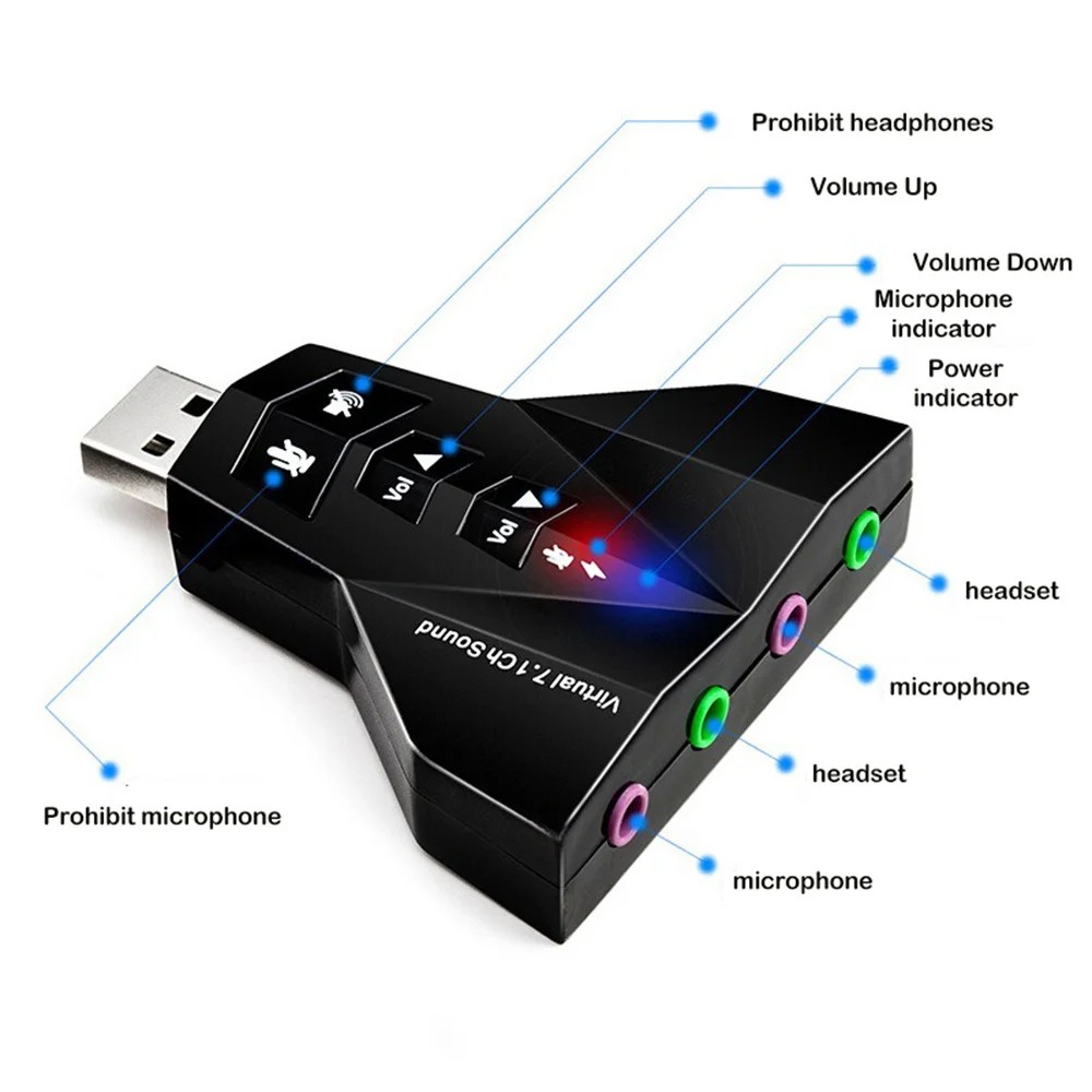 Jual 7.1 Channel USB 2.0 3D Audio Sound Card External USB Sound Card ...