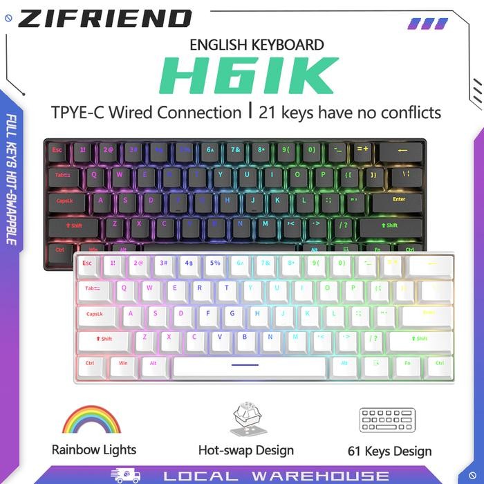 Jual ZIFRIEND H61K Mechanical Keyboard 61 Keys Type-c Wired Keyboard 3 ...