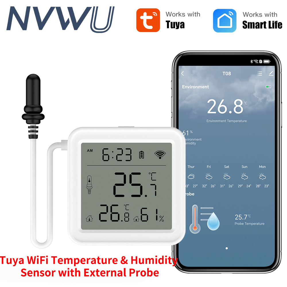 Jual Tuya WiFi Temperature Humidity Sensor With External Probe for Smart Home Hygrometer APP ...