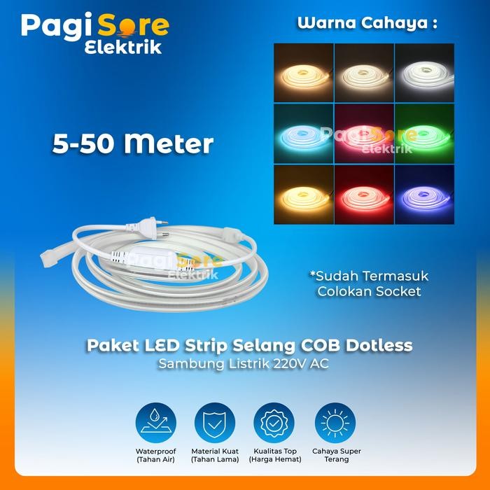 Jual Siap Pakai Tinggal Colok! Lampu Led Strip Cob 220V Dotless Super ...
