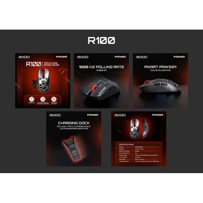 Jual MOUSE GAMING AXIOO PONGO R-100 / R100 WIRED WIRELESS BLUETOOTH RGB ...