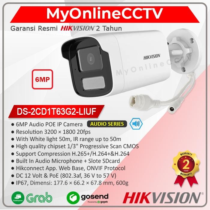 Jual DS-2CD1T63G2-LiUF Hikvision 6MP Dual Light 50M IP Cam PoE CCTV Outdoor | Shopee Indonesia
