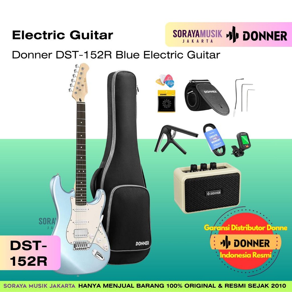 Jual Donner DST-152R Blue Electric Guitar Full Set – Includes Amplifier ...