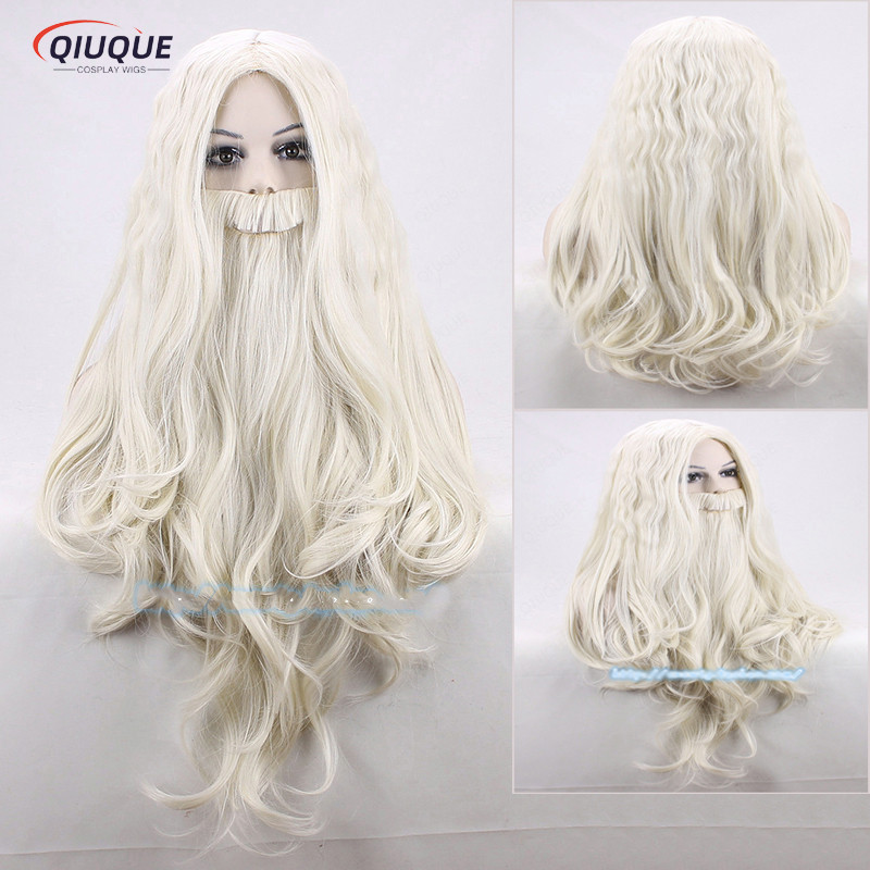 Jual Anime Dumbledore Cosplay Wig Halloween Mens Gandalf Long Blond ...