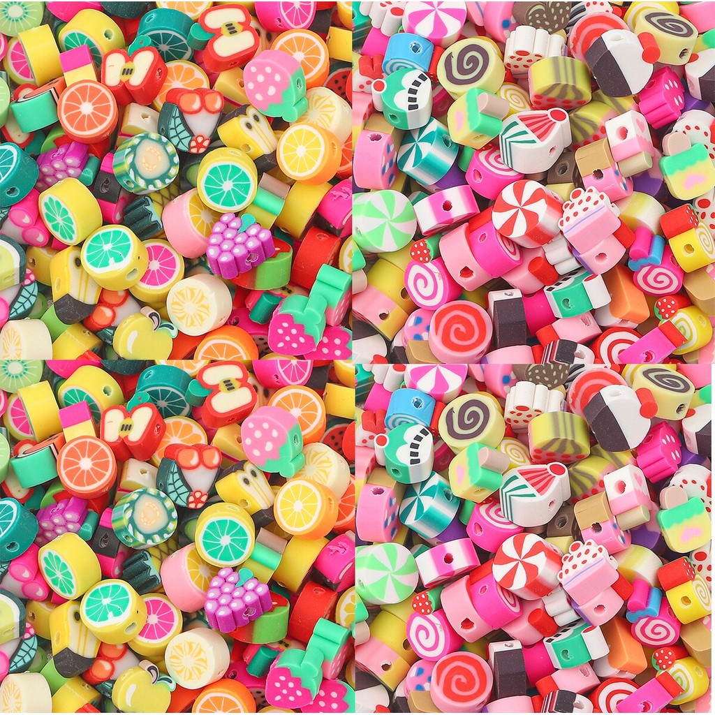 Jual 60Pcs Soft Pottery Beads Mixed Color Candy Dim Sum Fruit Shape ...