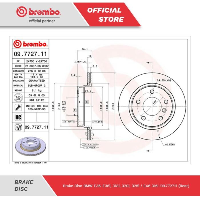 Jual Brake Disc BMW E36-E36i, 318i, 320i, 325i / E46 316i-09.7727.11 ...