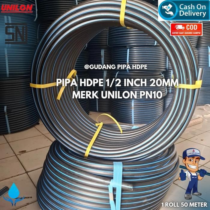 Jual Pipa Hdpe Atau Selang Hitam 1/2 Inch Merek Unilon pn10 1 Roll 50 ...
