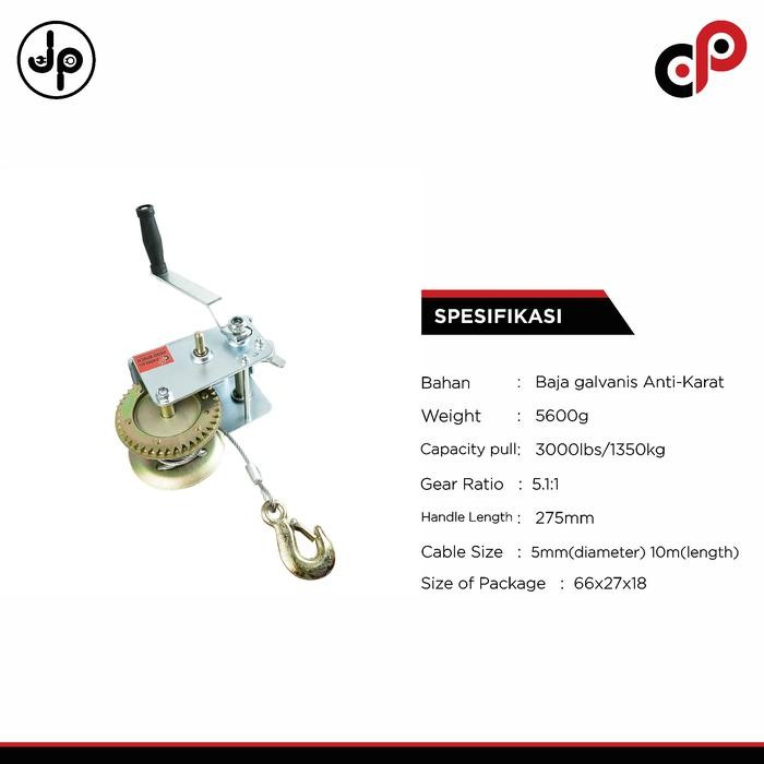 Jual Promo Hand Winch 3000Lbs Katrol Manual 3000Lbs/1350Kg | Shopee ...