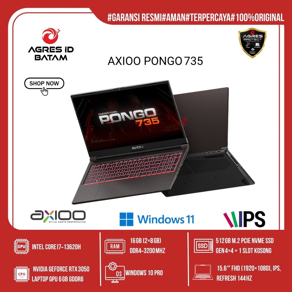 Jual AXIOO PONGO 735 I7 13620H RTX3050 6GB/ 16GB 512GB W11 15.6FHD ...