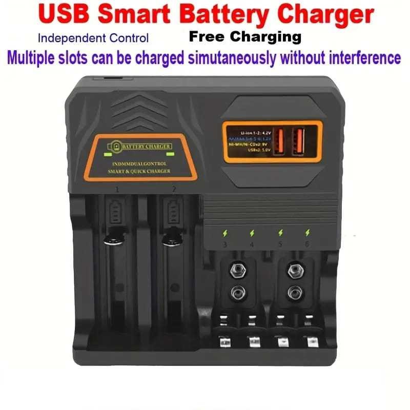 Jual POJJ Charger Baterai 6 Slot AA AAA 18650 16340 26650 14500 USB A ...