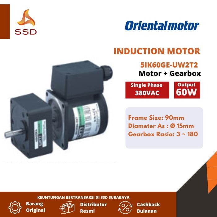 Jual Oriental Inductio Motor 60W 3-Phase 380VAC 5IK60GE-UW2T2 + Gearbox ...