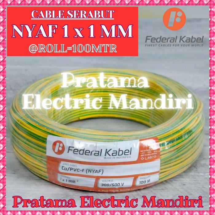 Jual FEDERAL Cable Grounding Kabel Serabut NYAF 1 x 1mm Yellow/Green ...
