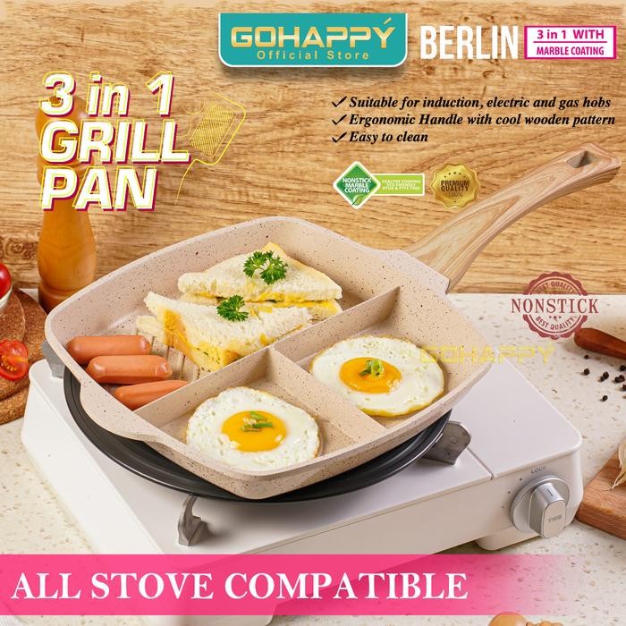 Jual PREMIUM Panci 3 sekat Berlin Brunch Grill Fry Pan Multipan devided ...