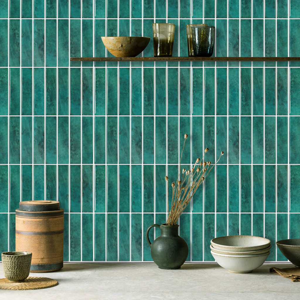 Jual Wostick 1 Sheet Wall Sticker Green Strip Peel and Stick Backsplash ...
