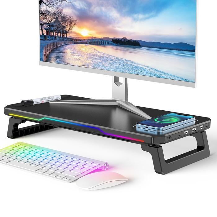 Jual Monitor Stand RGB Type-c Wireless Charging Laptop Stand Storage ...